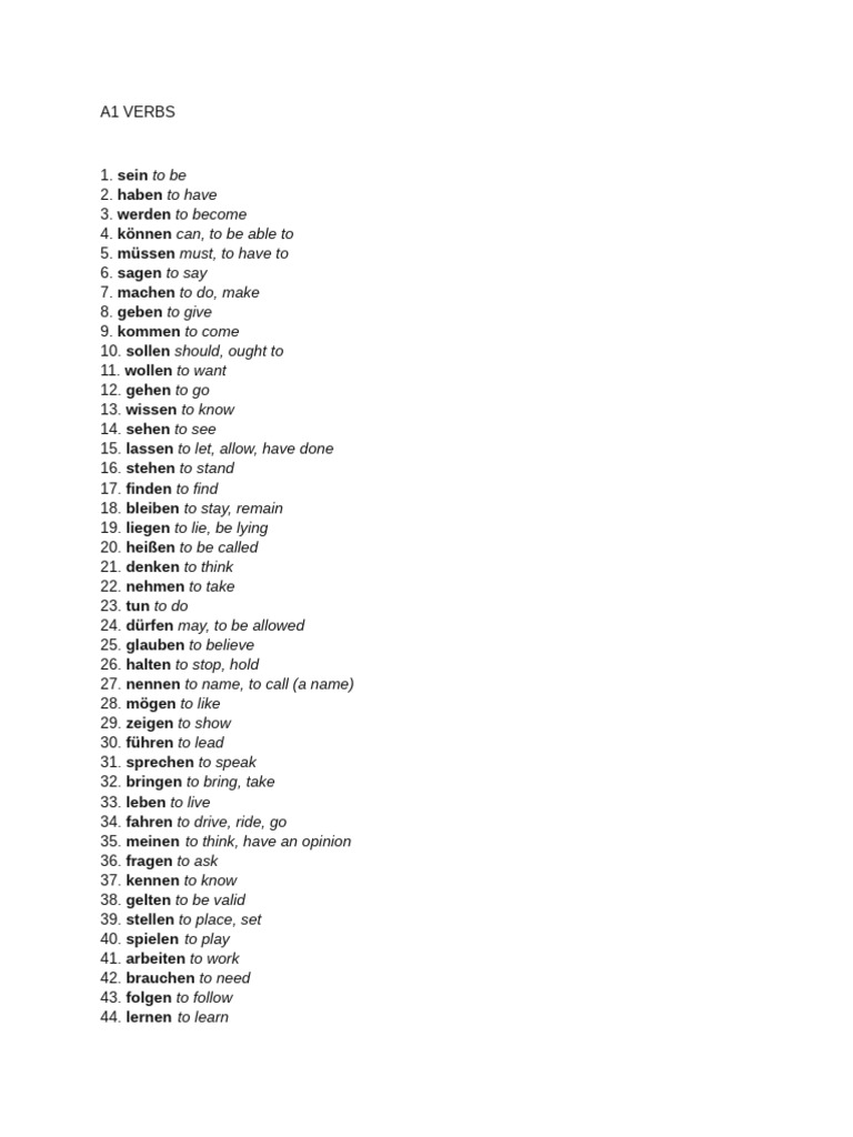 A1 100 Verbs | PDF