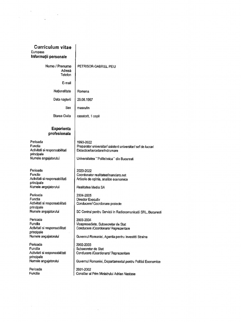 CV Peiu Petrisor-Gabriel - Site Transgaz | PDF