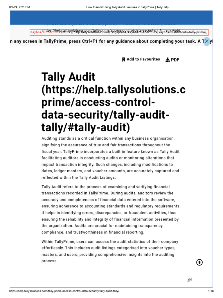 TallyPrime Audit Features Guide | PDF | Audit | Computing