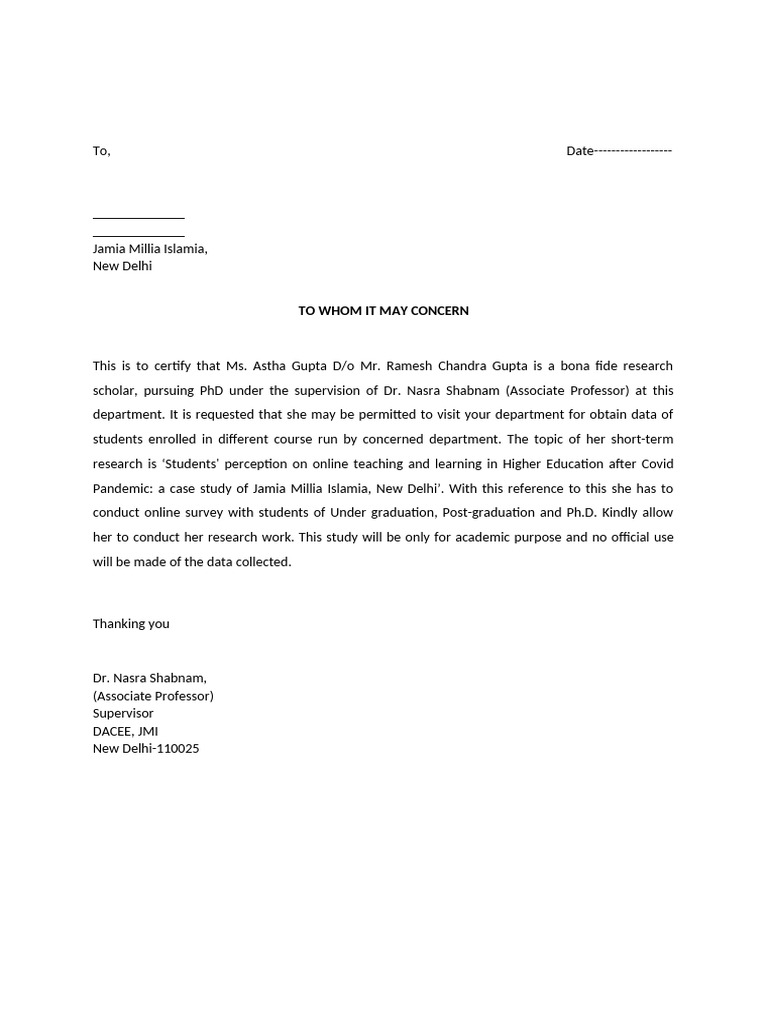 Research Data Collection Request Letter | PDF