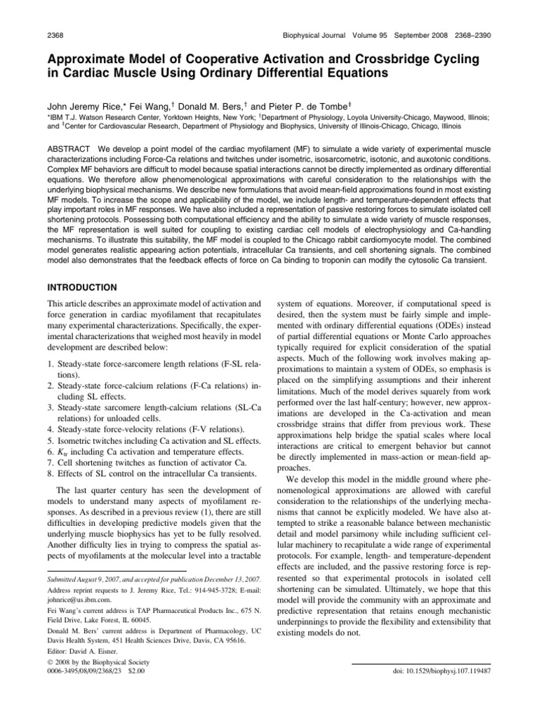 Approximate Model of Cooperative Activation | PDF | Force | Muscle Contraction