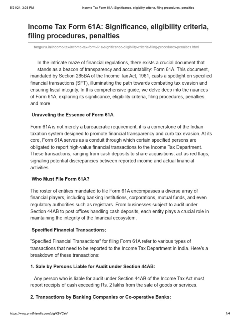 Income Tax Form 61A_ Significance, eligibility criteria, filing ...