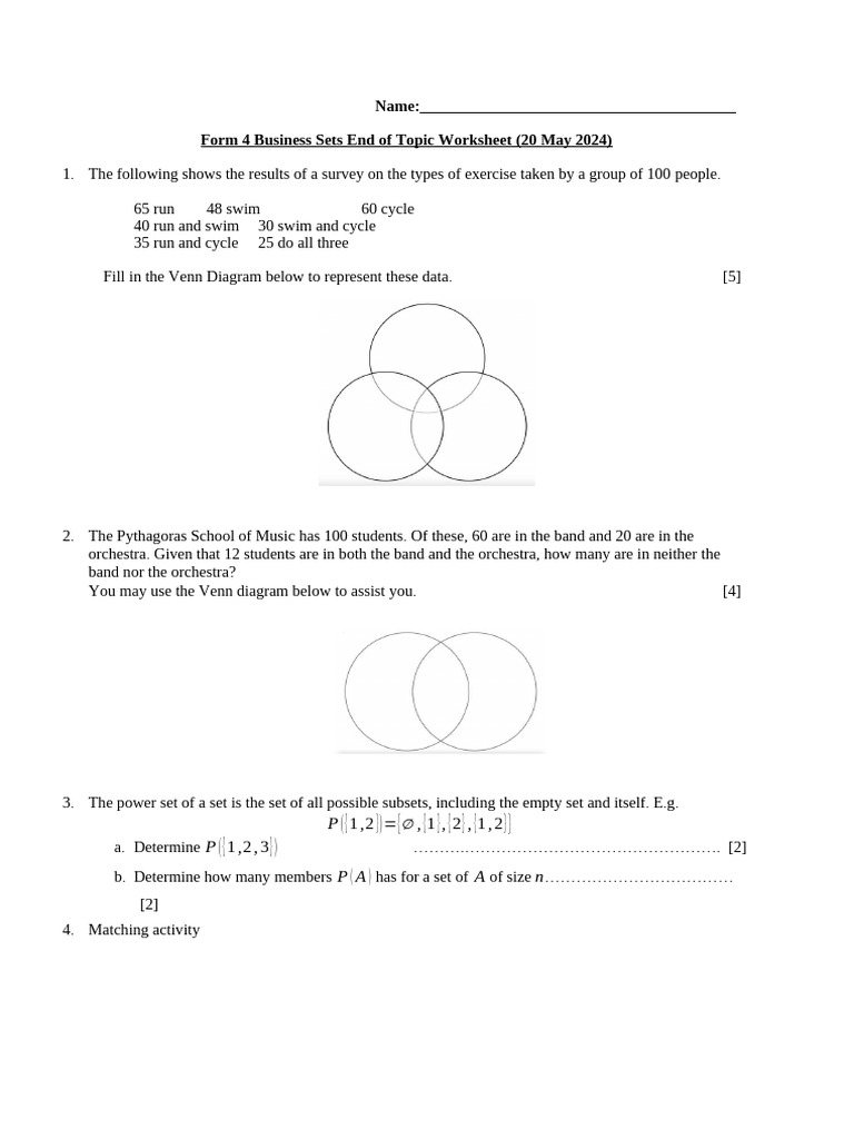 Igcse Sets Worksheet Pdf Mathematics Mathematical Logic