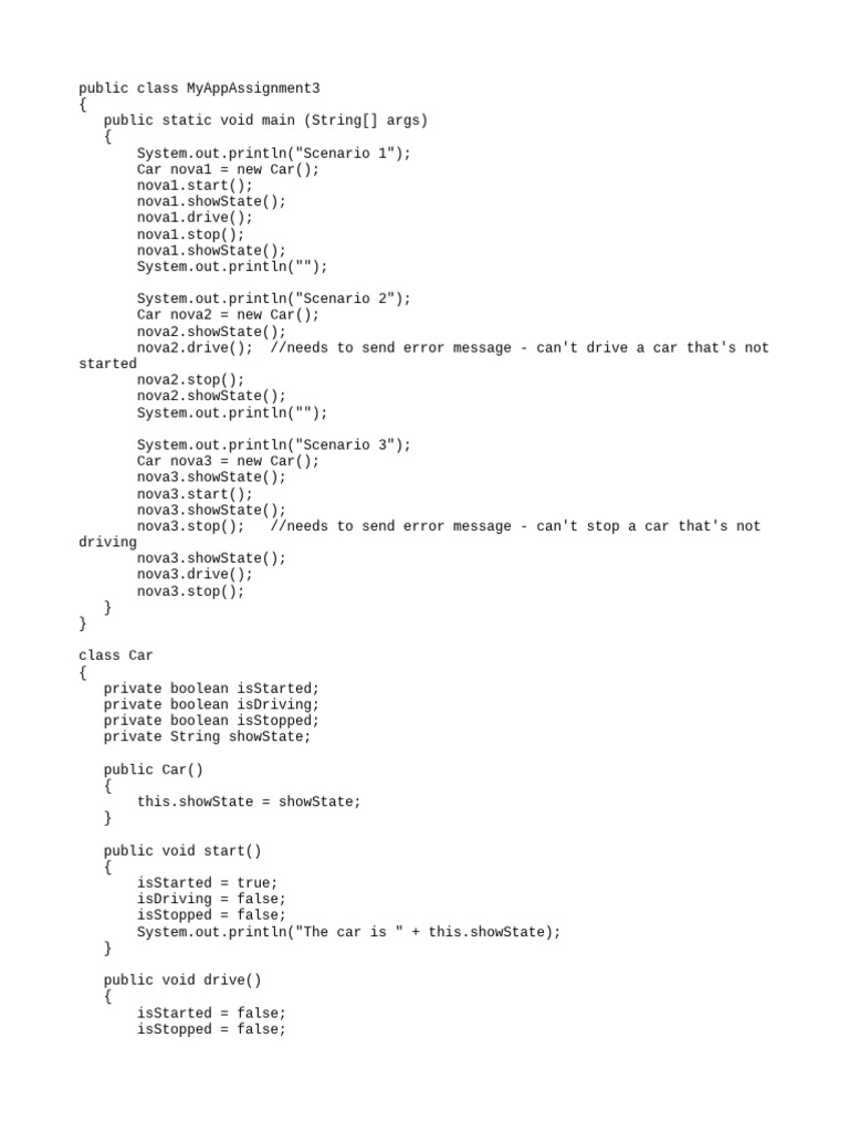 Java Car Class Scenarios Explained | PDF