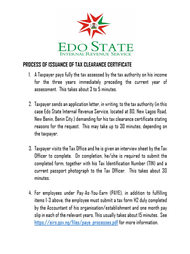 Edo State Tax Clearance Process Guide | PDF | Taxes | Taxpayer