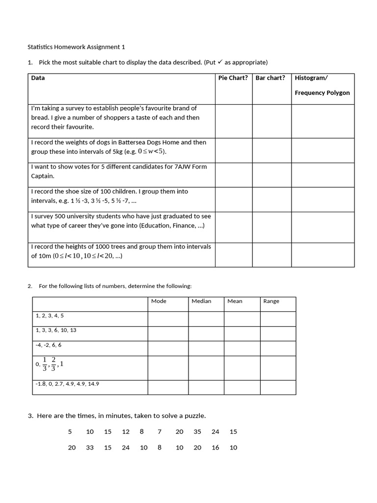 IGCSE Statistics Homework Assignment 1 | PDF