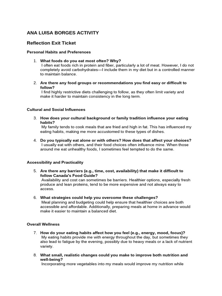 Ana Luisa Borges Activity | PDF | Foods | Meal