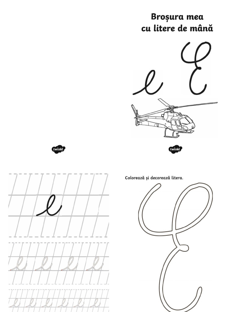 Scrierea literelor e si E de mana - Brosura cu activitati | PDF
