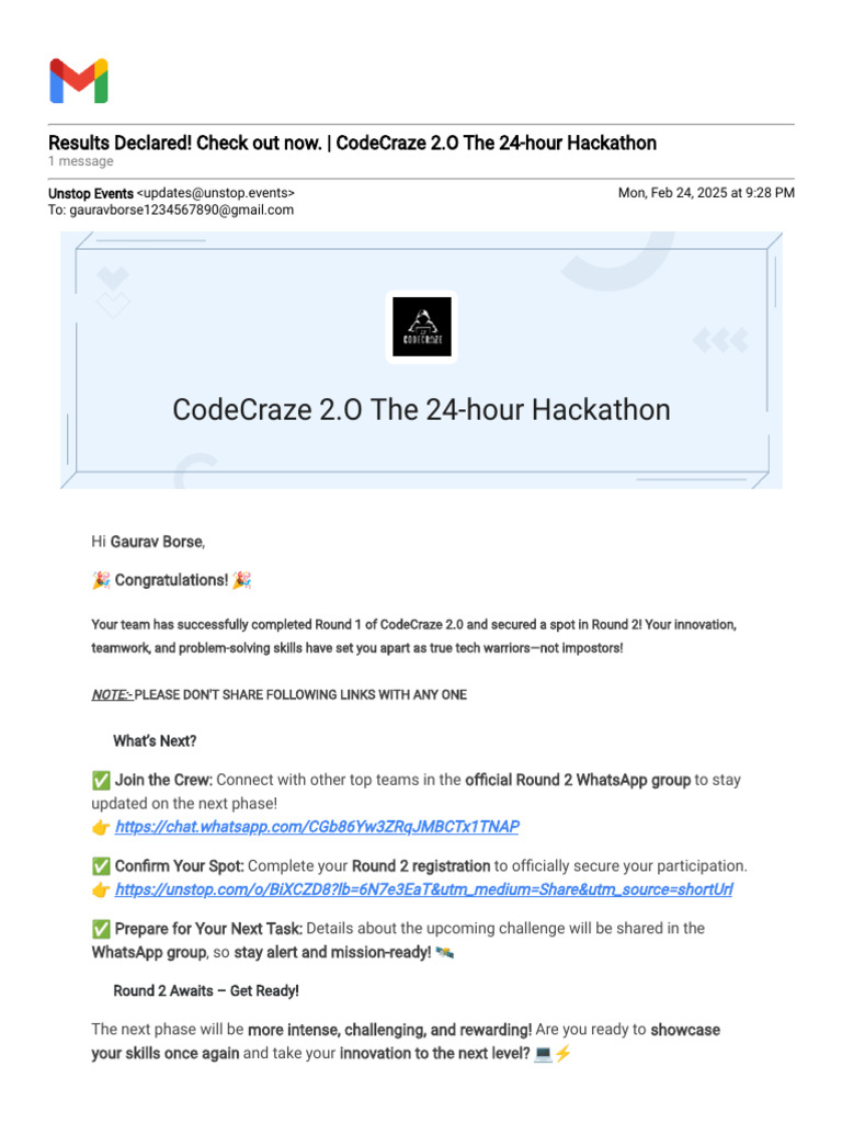 CodeCraze 2.O The 24-Hour Hackathon | PDF