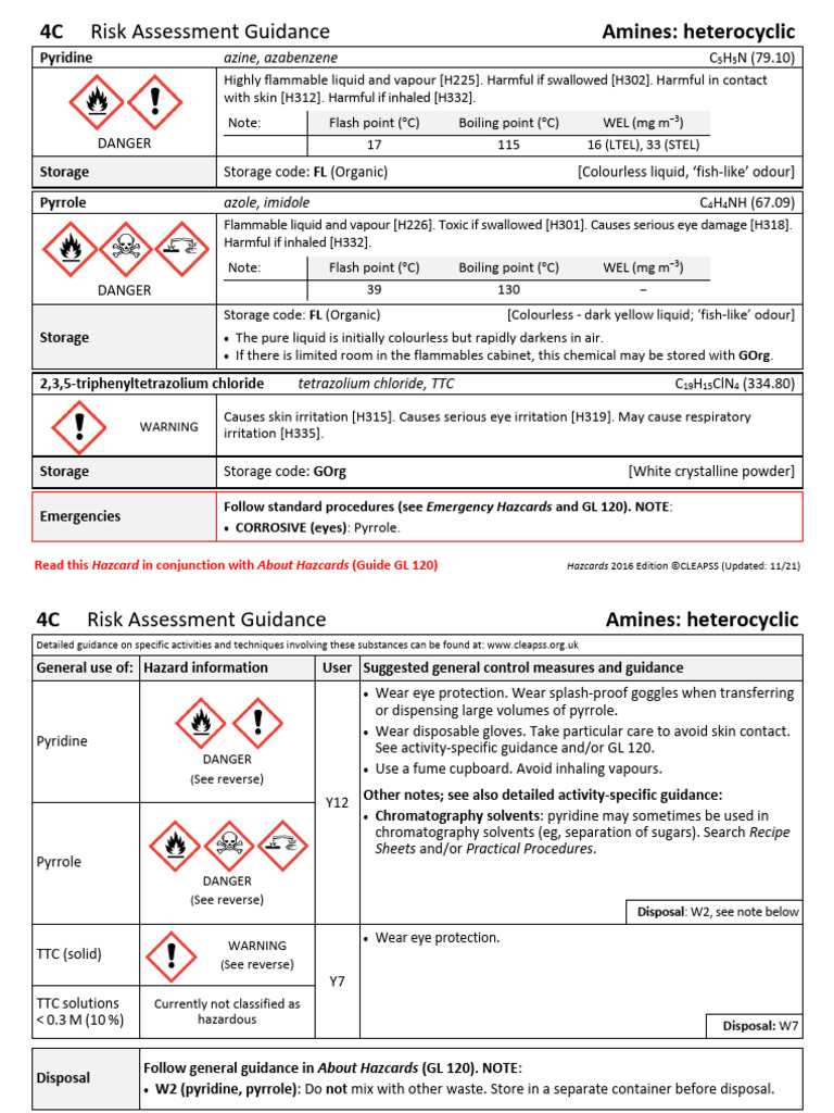 Hazcard Safety for Lab Chemicals | PDF | Pyridine | Hazards