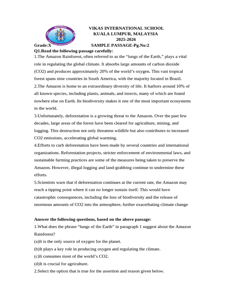 Sample Passage No-2 | PDF | Amazon Rainforest | Deforestation