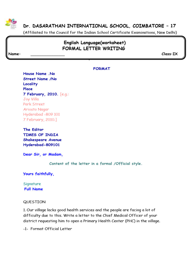 Formal Letter-Class Ix | PDF