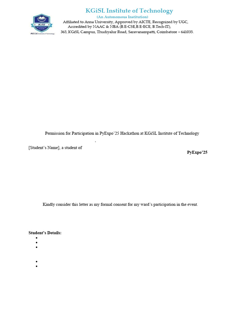 Permission Letter for PyExpo’25 Hackathon | PDF