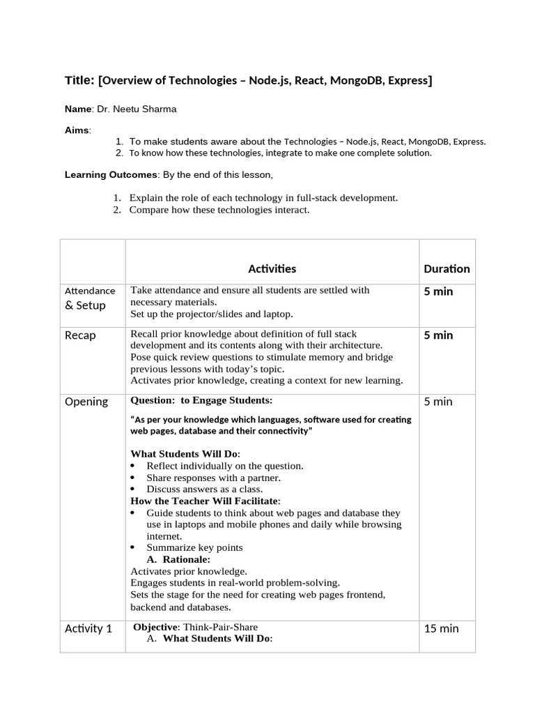 Lecture 3-Session Plan | PDF | Knowledge | Learning