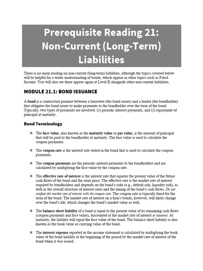 Reading 21 Non Current Long Term Liabilities | PDF | Bonds (Finance) | Discounting