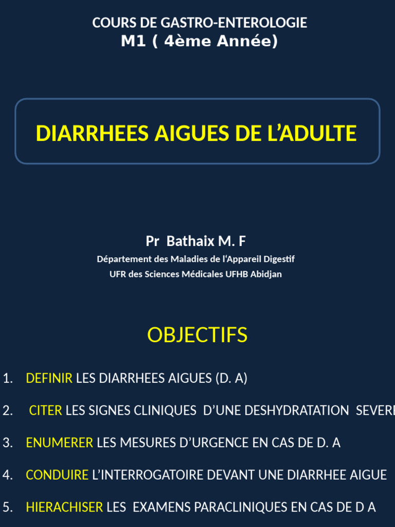 Diarrhees Aigues de L'adulte | PDF | Déshydratation (médecine) | Diarrhée