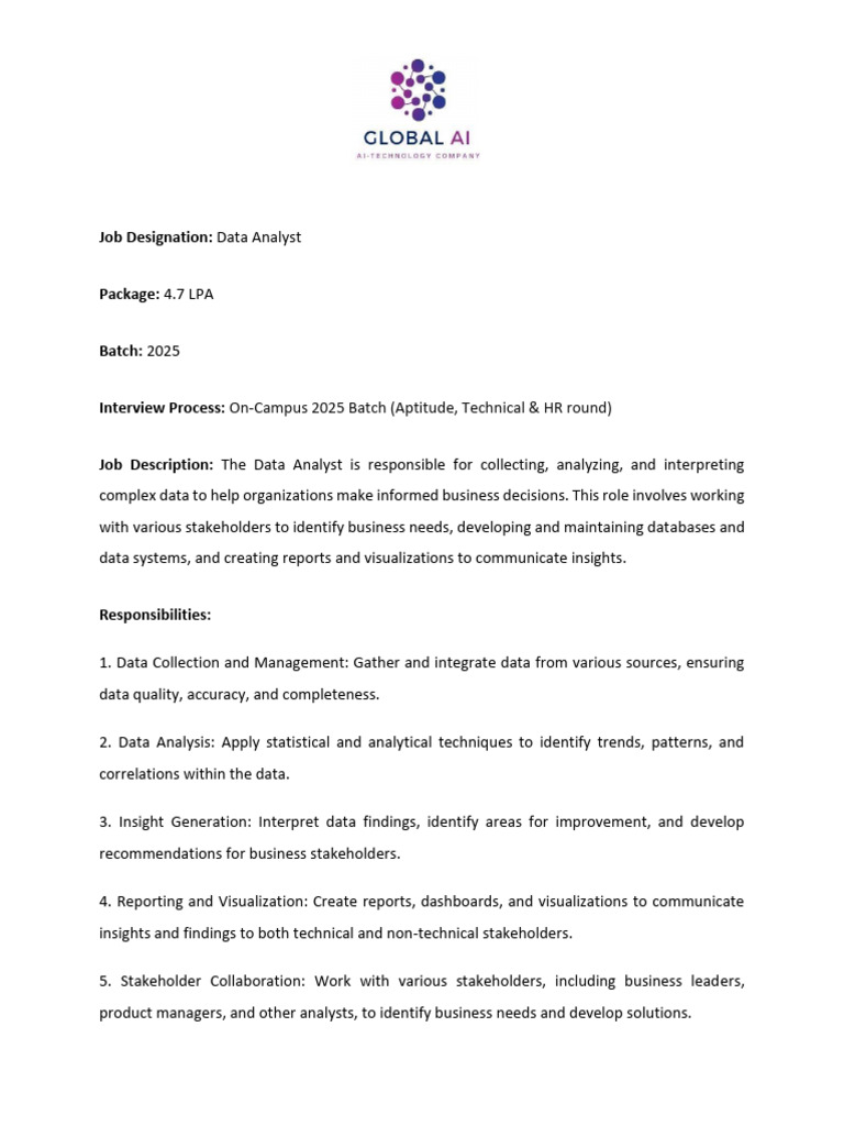GAIT Data Analyst JD 1.0 | PDF