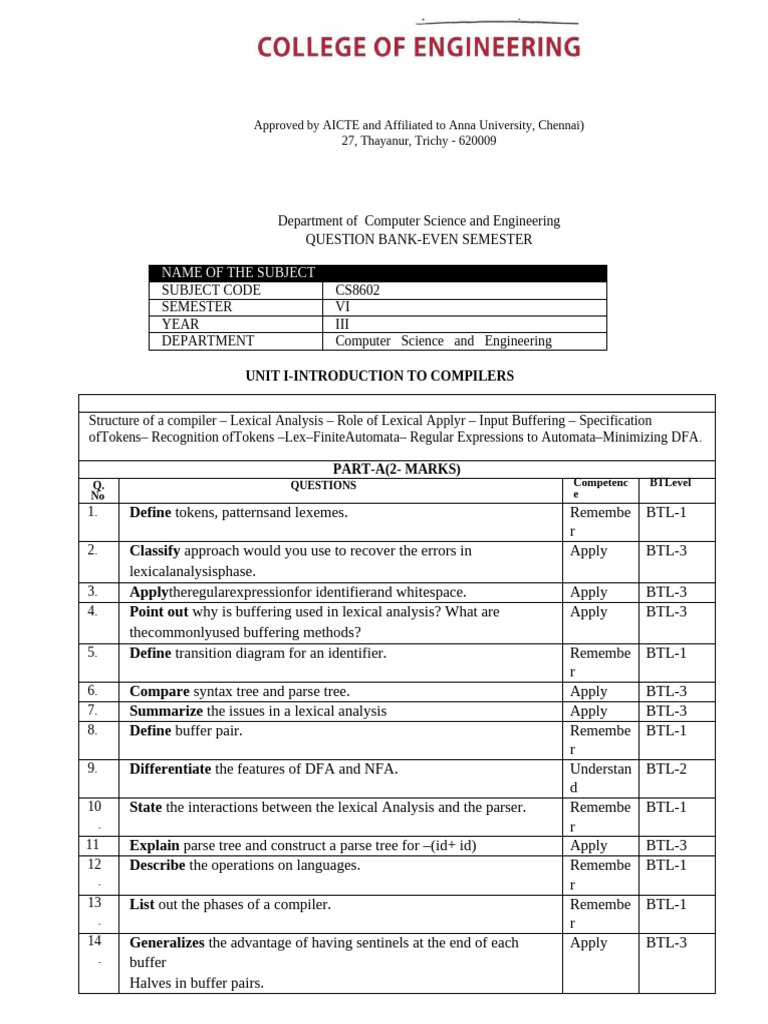Theory of Computation Question Bank | PDF | Parsing | Regular Expression