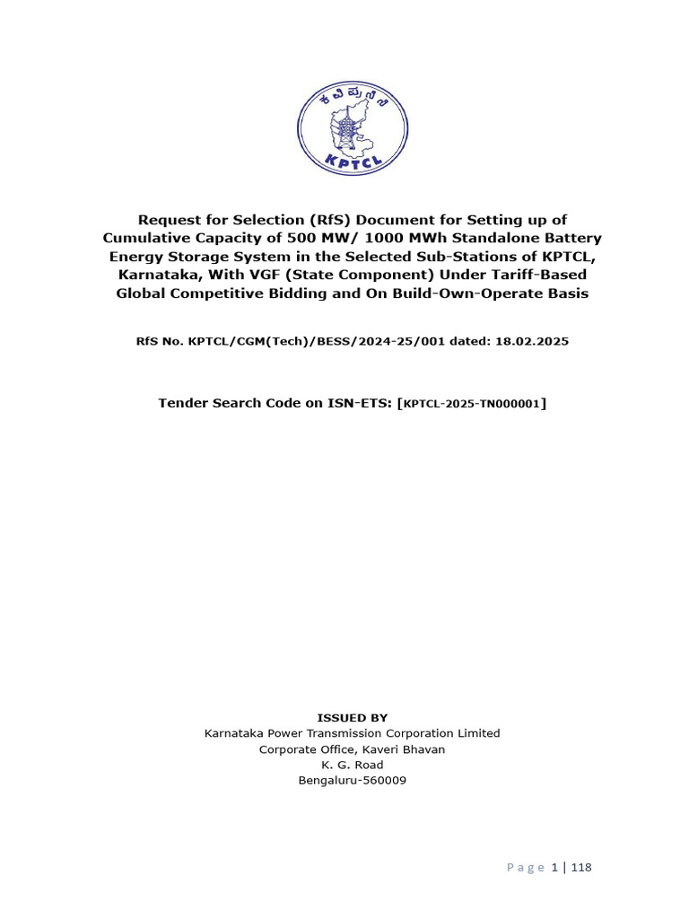KPTCL Bess Rfs 18022025 | PDF | Electrical Grid | Energy Storage