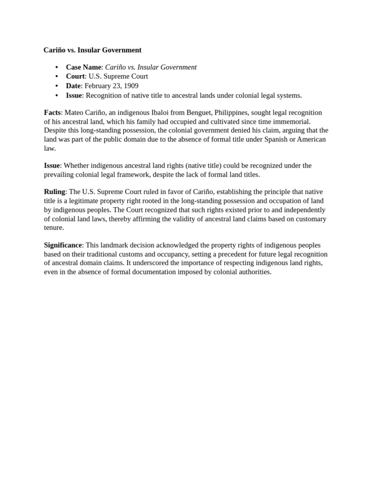 Cariño Vs Insular | PDF