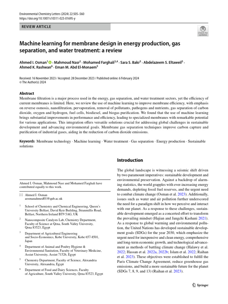 Machine Learning For Membrane Design in Energy Production, Gas Separation, and Water Treatment ...