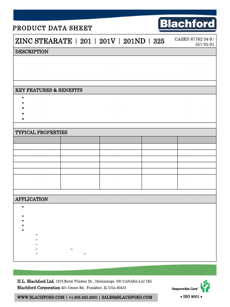 Blachford Zinc Stearate 201 201V 325 201ND | PDF | Zinc | Secondary ...