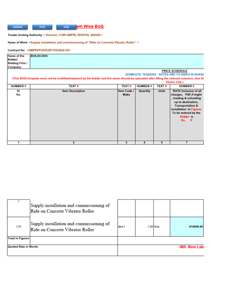 Bid Price Schedule for Concrete Roller | PDF