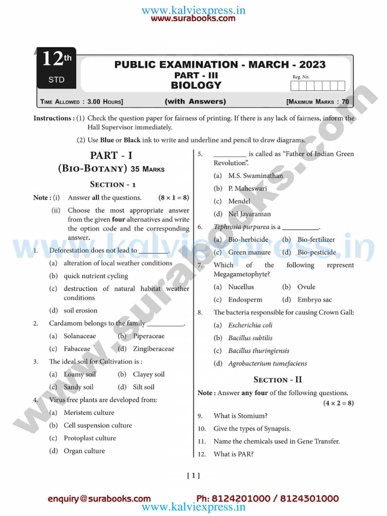 12Th Bio Botany and Botany 2023 | PDF