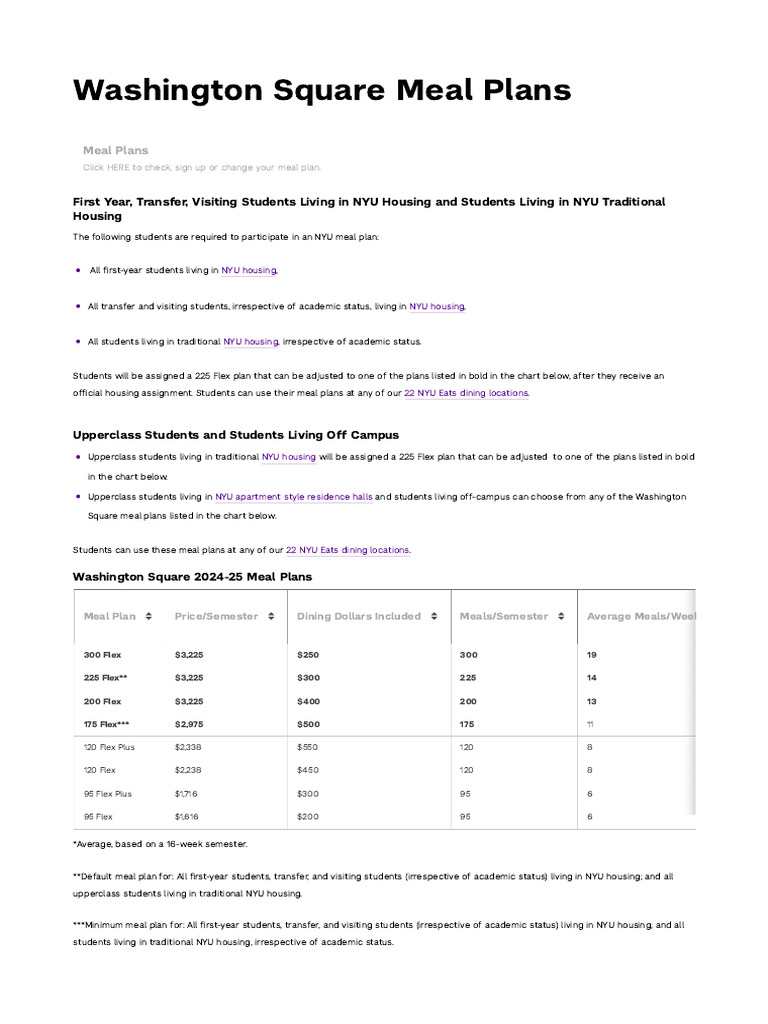 NYU Washington Square Meal Plans 2024-25 | PDF | Meal | New York University