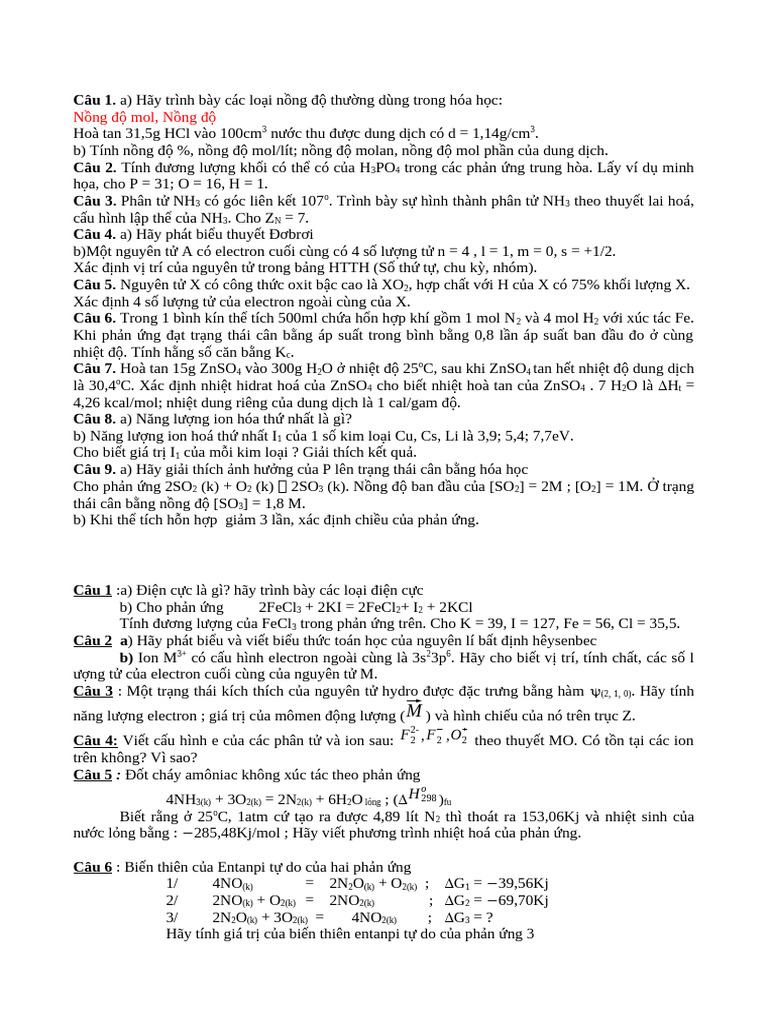 BAI TAP ON THI HOA DAI CUONG | PDF