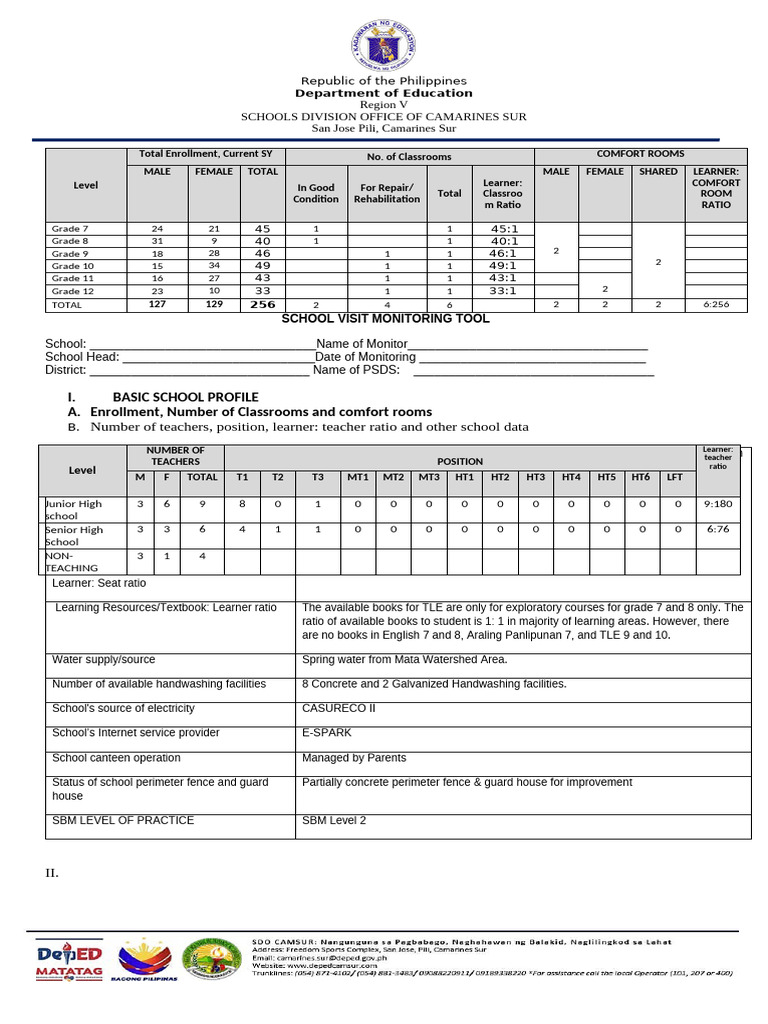 Class Visit Monitoring Tool Template | PDF | Educational Assessment ...