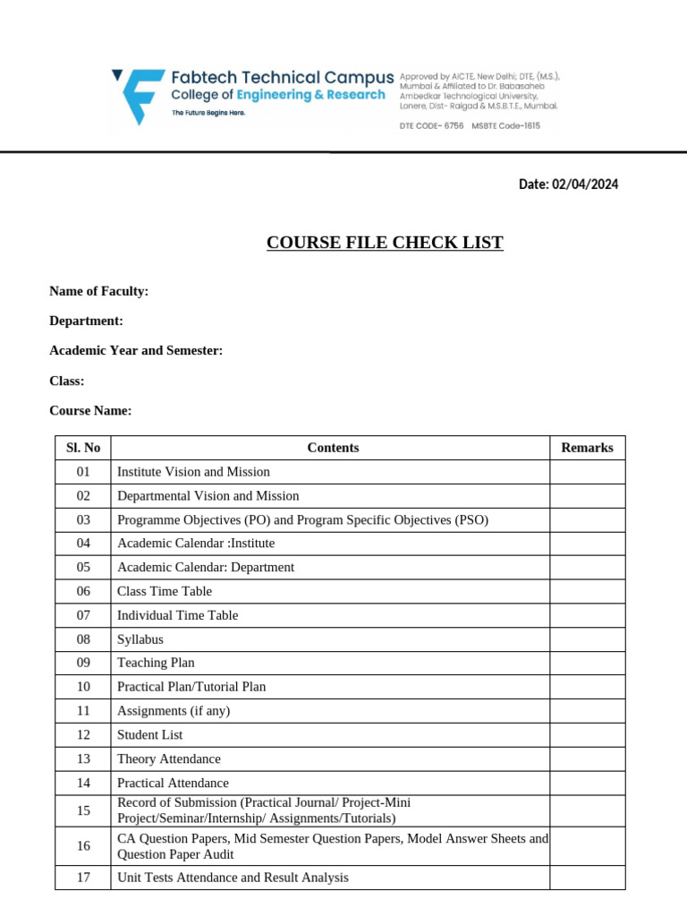 MODIFIED-course File - CHECK LIST | PDF