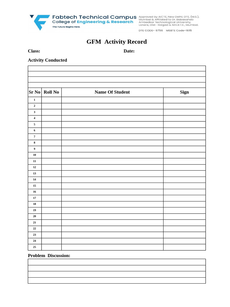 Updated GFM Activity Record | PDF