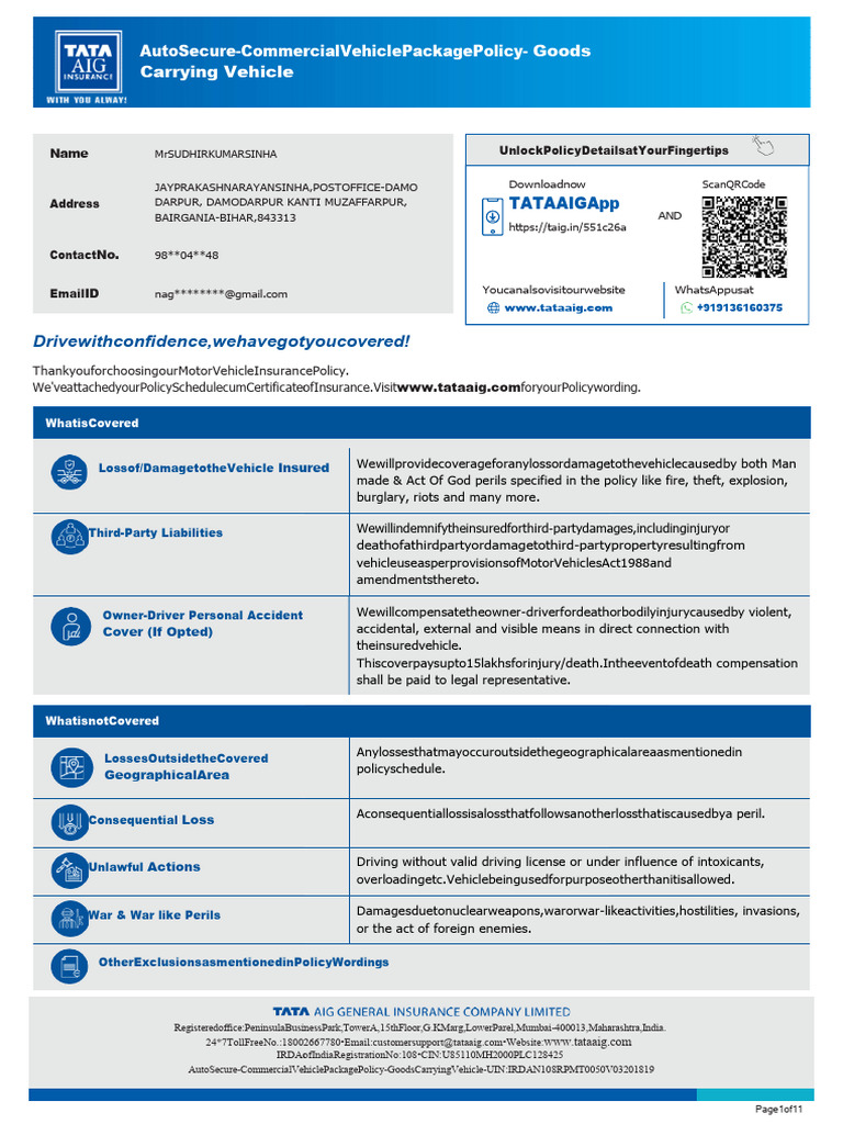 Commercial Vehicle Insurance Policy Details | PDF | Insurance