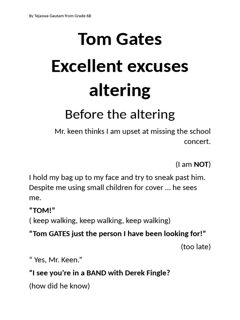 Alternate Scene For Excellent Excuses Tom Gates | PDF