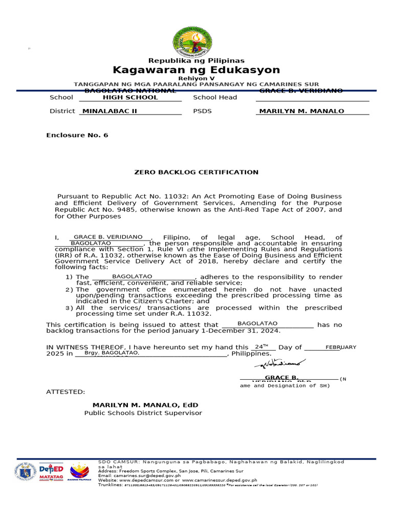 ENCLOSURE-6-ZERO-BACKLOG | PDF | Government