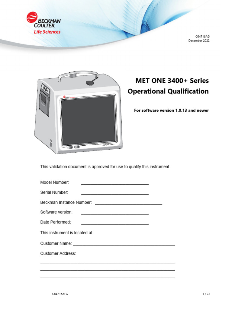 Met One 3400+ Series OQ Document | PDF | Calibration | Verification And ...