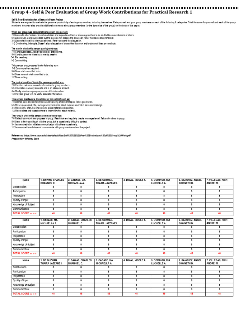 Group Work Self & Peer Evaluation Guide | PDF | Information | Methodology