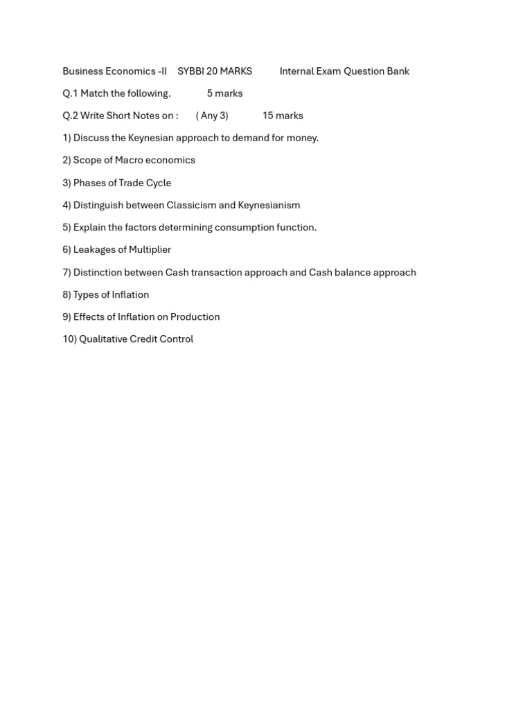 Business Economics II Exam Question Bank | PDF