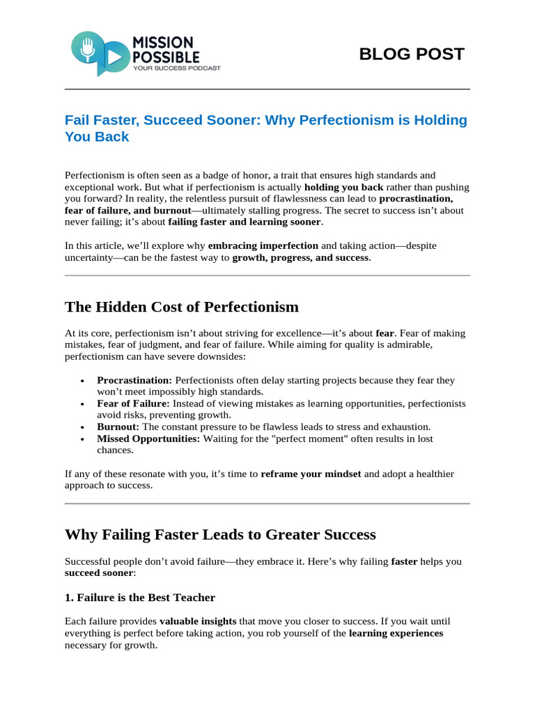 Fail Faster, Succeed Sooner - Why Perfectionism Is Holding You Back ...
