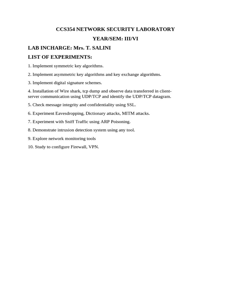 CCS354 Network Security Lab | PDF