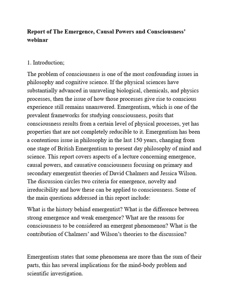 Emergentism and Consciousness Explained | PDF | Emergence | Consciousness
