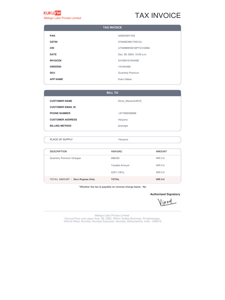 Invoice - 28 December 2024 | PDF