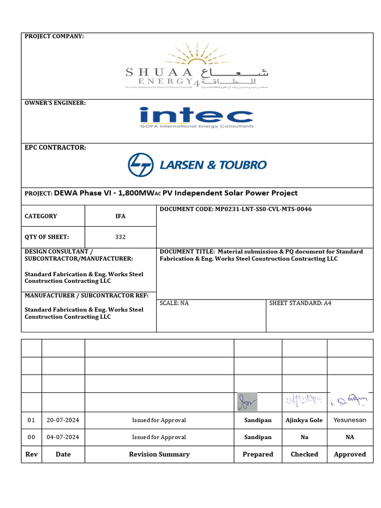 Material Submission for Structural Steel Works | PDF | Engineering