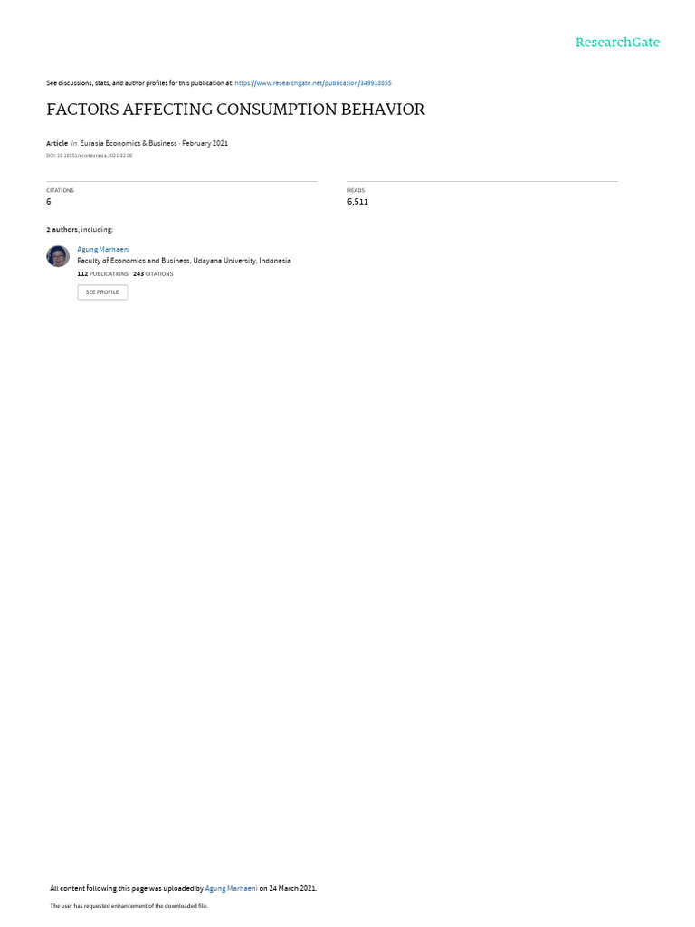 Factors Affecting Consumption Behavior | PDF | Consumption (Economics) | Behavior