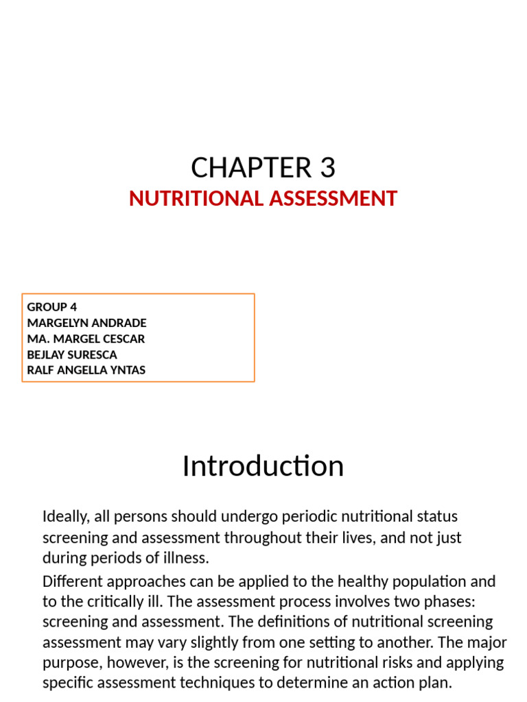 CHAPTER 3 Nutritional Assessment | PDF | White Blood Cell | Nutrients