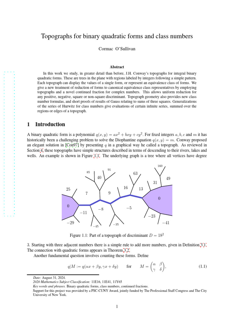 Topographs For Binary Quadratic Forms and Class Numbers2 | PDF ...