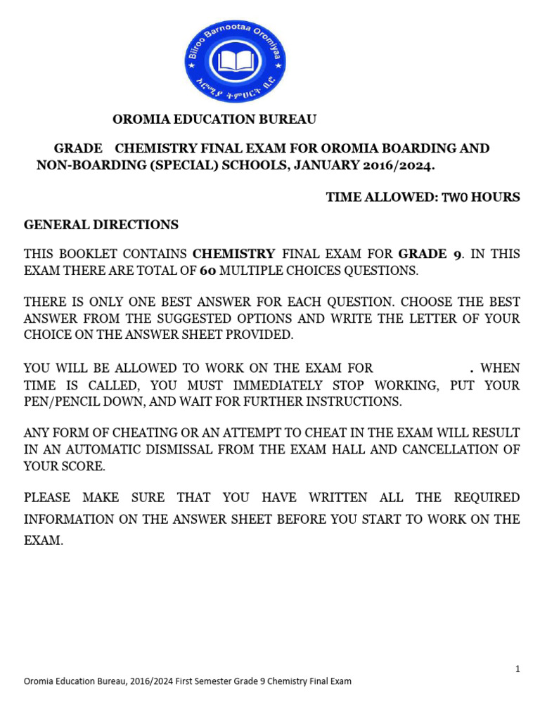 Grade-9 Chem. Final | PDF | Atoms | Atomic Nucleus
