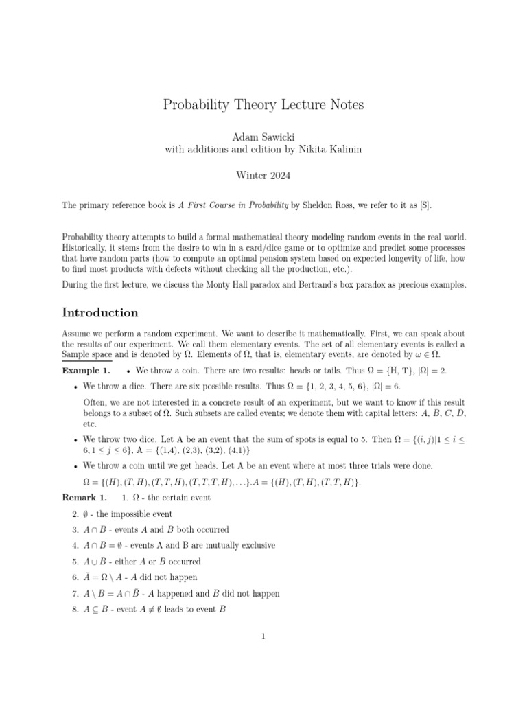 Probability Theory Lecture Notes | PDF | Mathematical Logic ...