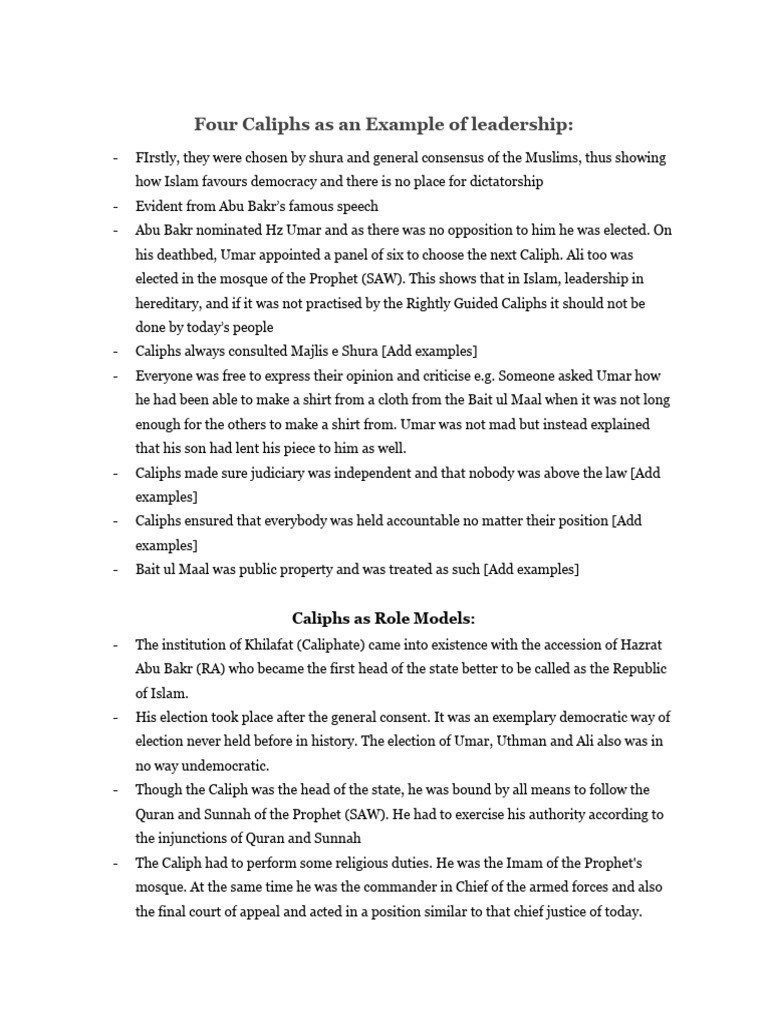 Four Caliphs As An Example of Leadership | PDF | Caliphate | Shura